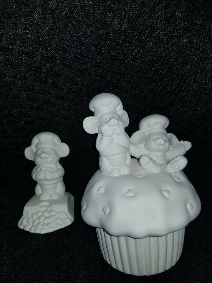 Mice On Cupcake & Mouse On Heart Slice Unpainted Ceramic Bisque | eBay