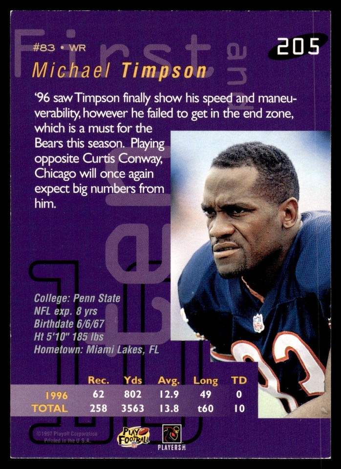 1997 Playoff First & Ten #205 Michael Timpson NRMT or Better | eBay