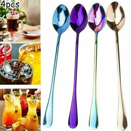4X Bar Stainless Steel Tea Spoons Long Handle Latte Ice Cream Coffee ...