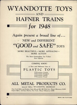 1948 PAPER AD Wyandotte Plastic Toys Hafner Trains Platt Munk Books ...