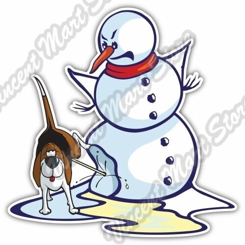 Dog Peeing Snowman Christmas Funny Cartoon Car Bumper Vinyl Sticker ...