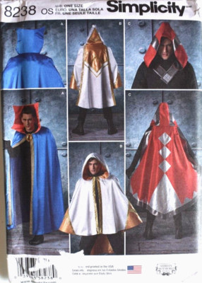 SIMPLICITY PATTERN 8238 COSTUME CAPES HOOD TABARD ADULTS ONE SIZE FITS ...