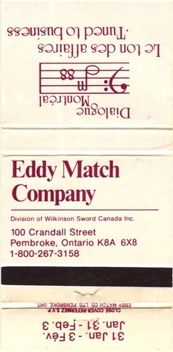 Pembroke Ontario Canada Eddy Match Company Vintage Matchbook Cover | eBay