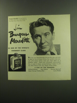 1949 Aqua Velva After Shave Advertisement - Join Burgess Meredith ...