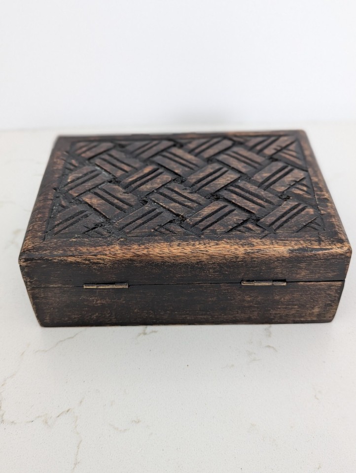 Wood Tobacco Hinged Box 7×5×2.5 Vintage Antique Cigars Trinkets ...