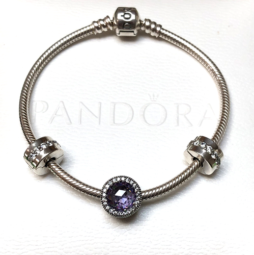 Authentic PANDORA 7.5" RETIRED Purple Radiant Hearts , Shining Path CZ ...