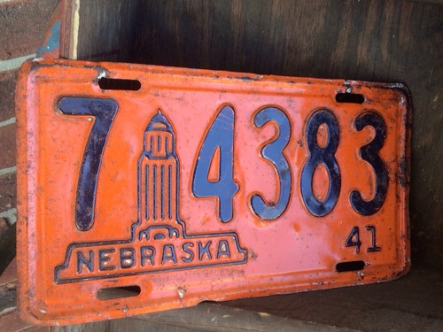 1941 NEBRASKA State Capitol Embossed Metal License Plate Madison County ...