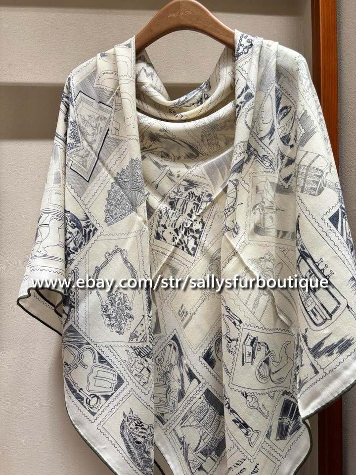 Sallys 70% Cashmere 30% Silk Wrap Scarf Stamps Print Double Face Large ...