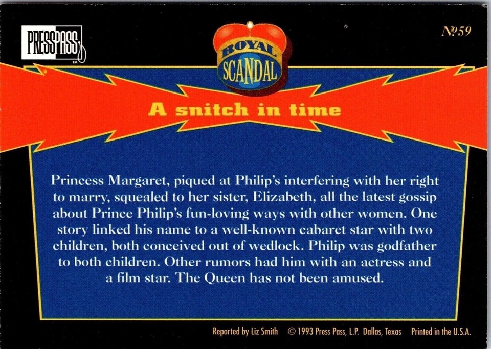 1993 A snitch in time Card # 59 Press Pass Royal Family Trading Card ...
