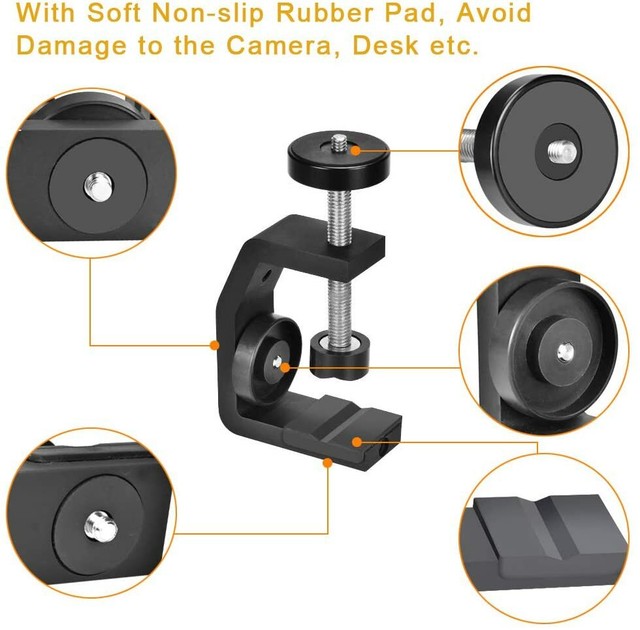 C Clamp 1/4" Adjustable Mount Clamp Bracket Max. 2.36In + Swivel Mini ...