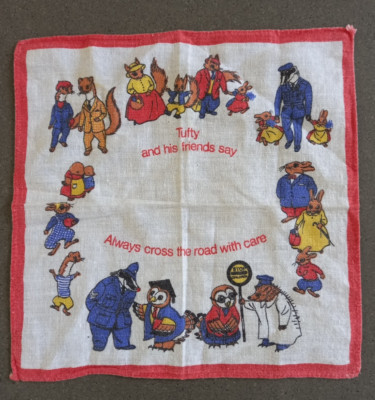 Vintage 1970s Tufty Friends Club Road Safety Child Handkerchief Green ...