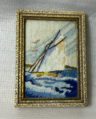 Framed Hand Made Long Stitched Embroidery Sloop Sail Boat Vintage 1949 ...