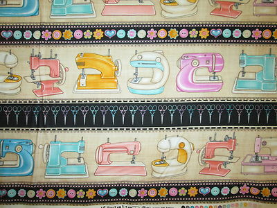 RETRO SEWING MACHINES BORDER COLORS SEW MACHINE COTTON FABRIC FQ | eBay