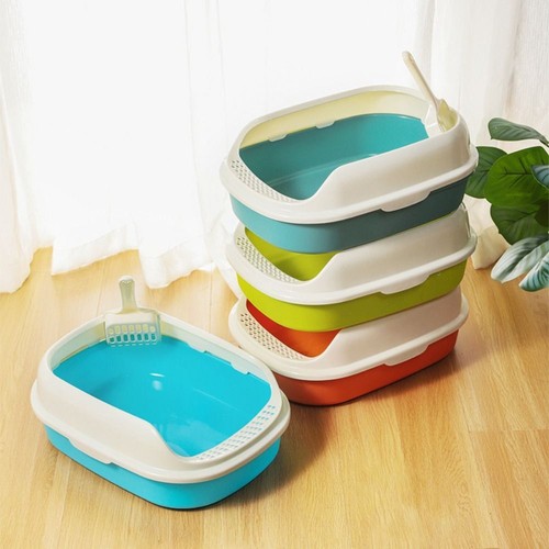 High Side Cat Litter Box Plastic Cat Sand Box Pet Toilet for Dogs Cats ...