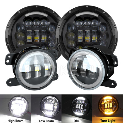 7 inch Halo LED Headlights DRL & 4" Fog Lights Combo Kit For Hummer H2 ...