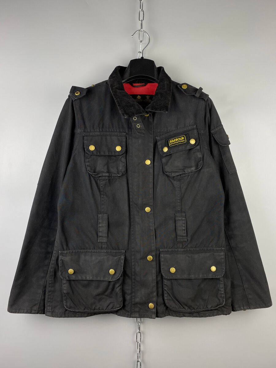 Barbour International Wax Cotton Button Zip Jacket Size M Barbour International Wax Cotton Button Zip Jacket Size M