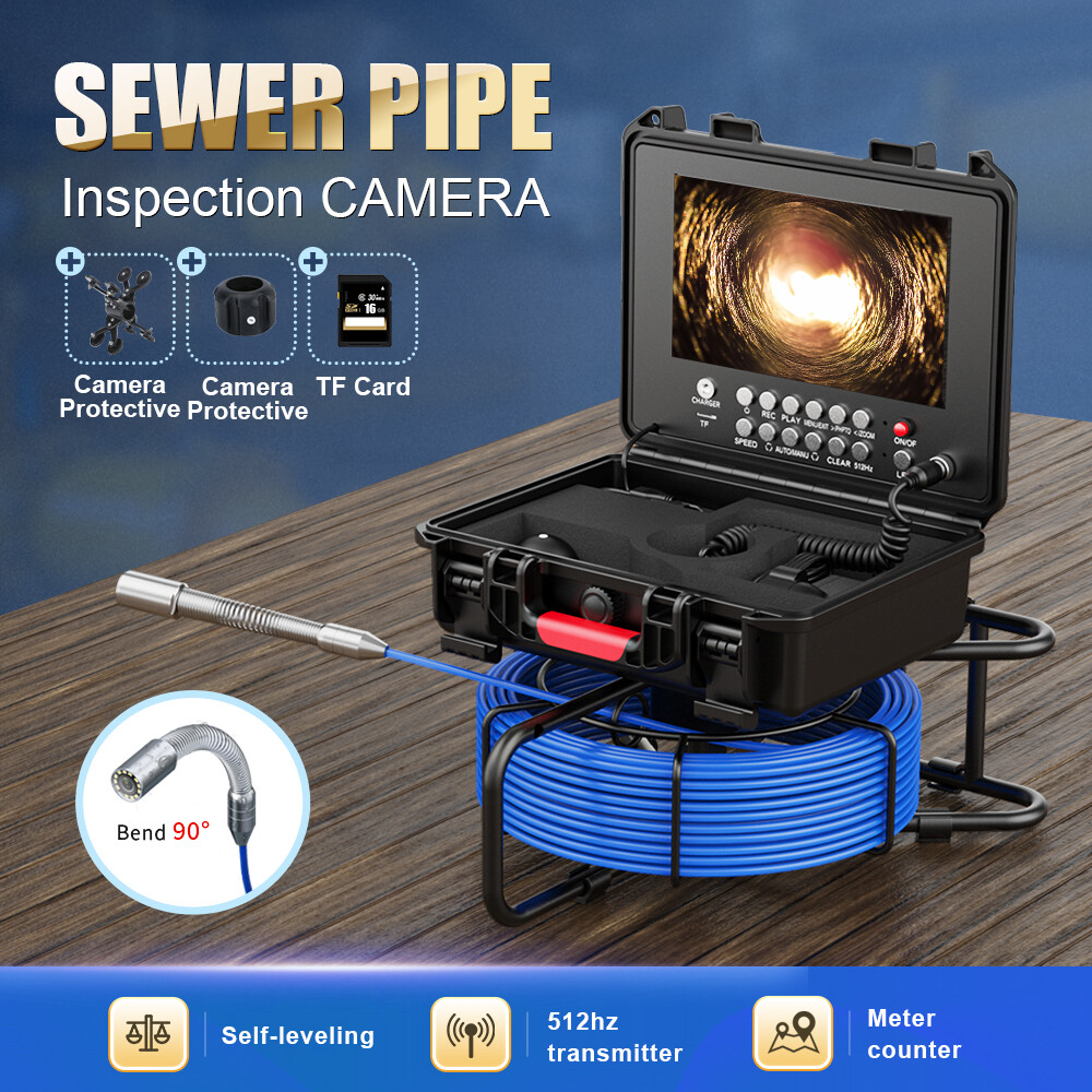 9" 50M Sewer Pipe Inspection Camera with 512HZ Sonar Meter Counter Self ...