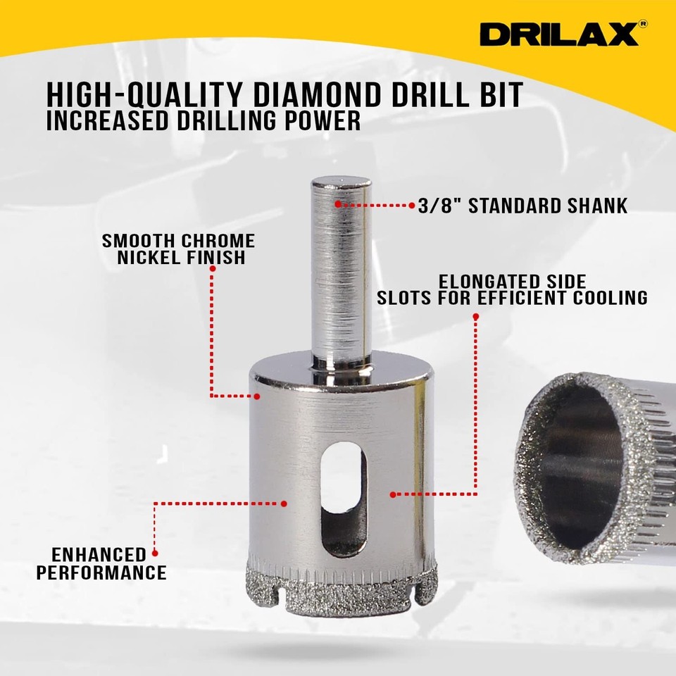 Drilax 1 Inch Diamond Drill Bit | Triple-Coated for Granite, Quartz ...