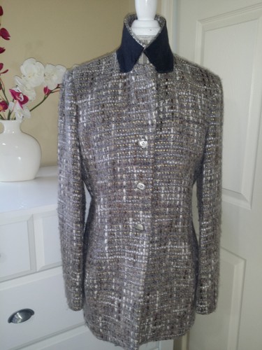 AUSTIN REED Womens Gray Woven Wool Blend Boucle Tweed Blazer Jacket Sz ...