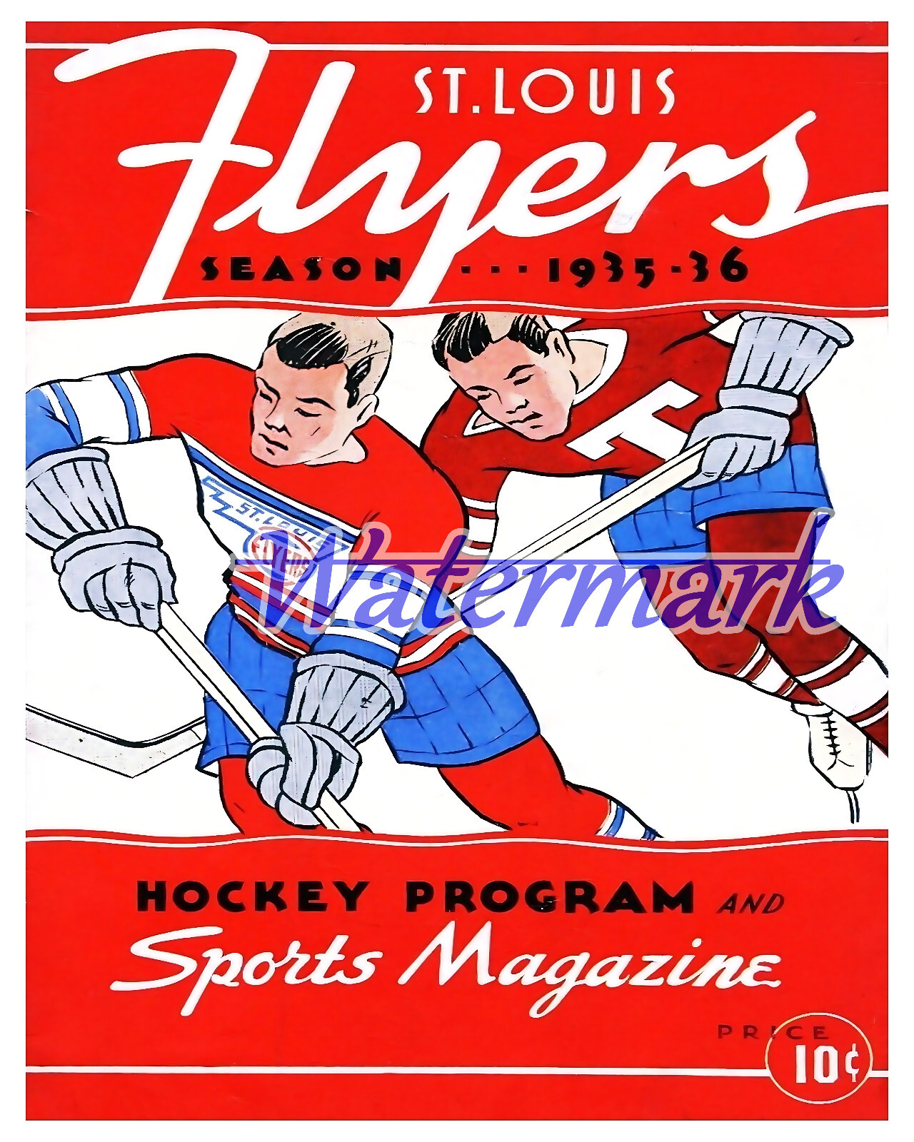 AHA / AHL 1936 St. Louis Flyers Game Program Cover REPRINT Color 8 X 10 ...