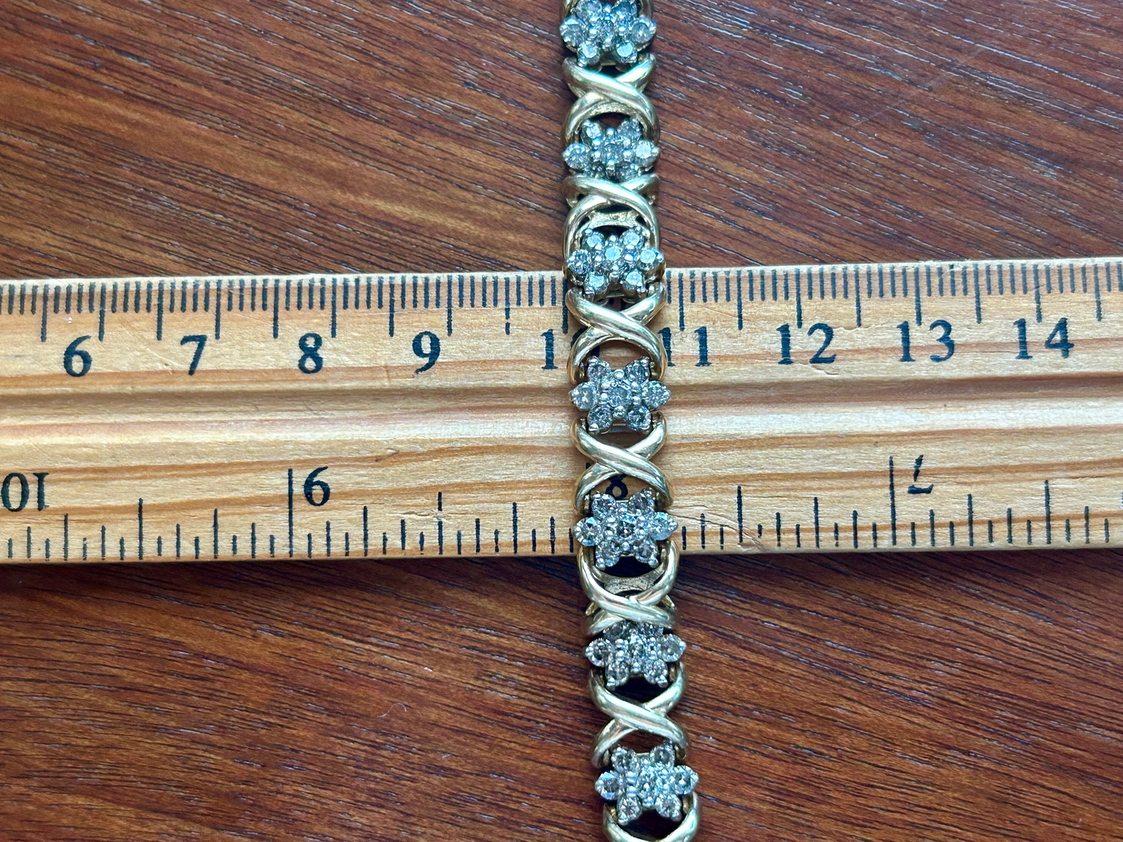 HEAVY 14k Yellow Gold X Design 3.5ctw Diamond Tennis Bracelet Signed ...