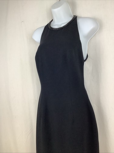 Vtg CACHE Formal Dress Sz 6 Black Beaded Full Length Gown Dress Halter ...
