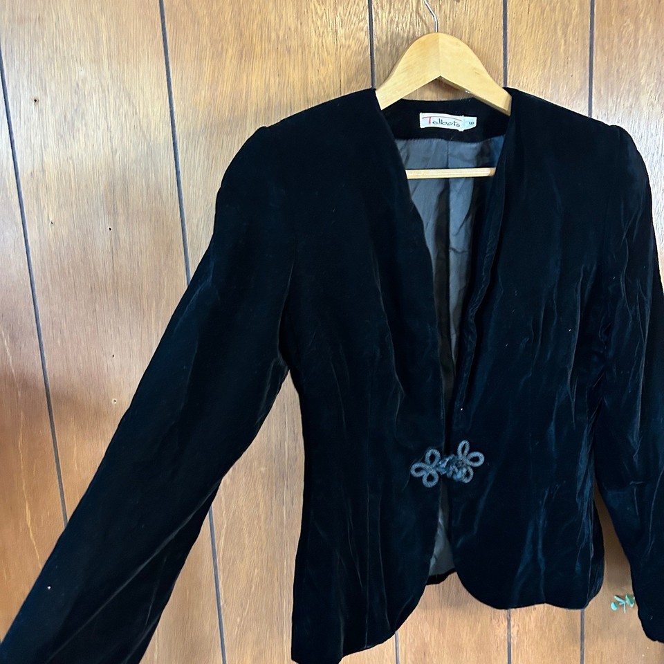 Vintage Talbots Womens Black Velvet Blazer Mandarin Collar Whimsygoth ...