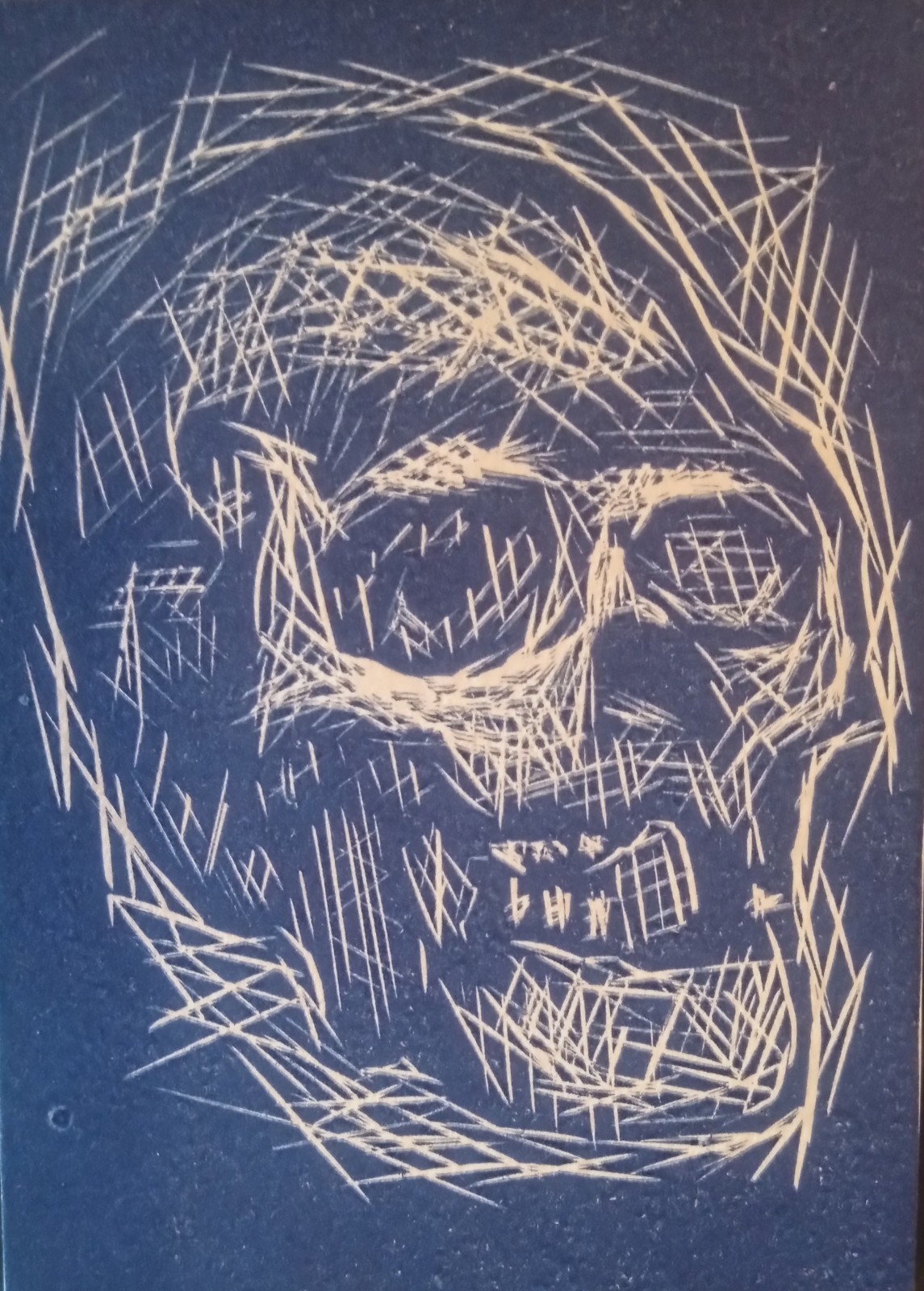 ACEO Skull Original Linocut Art Card Lino #4 of 16 Blue hand pulled ...