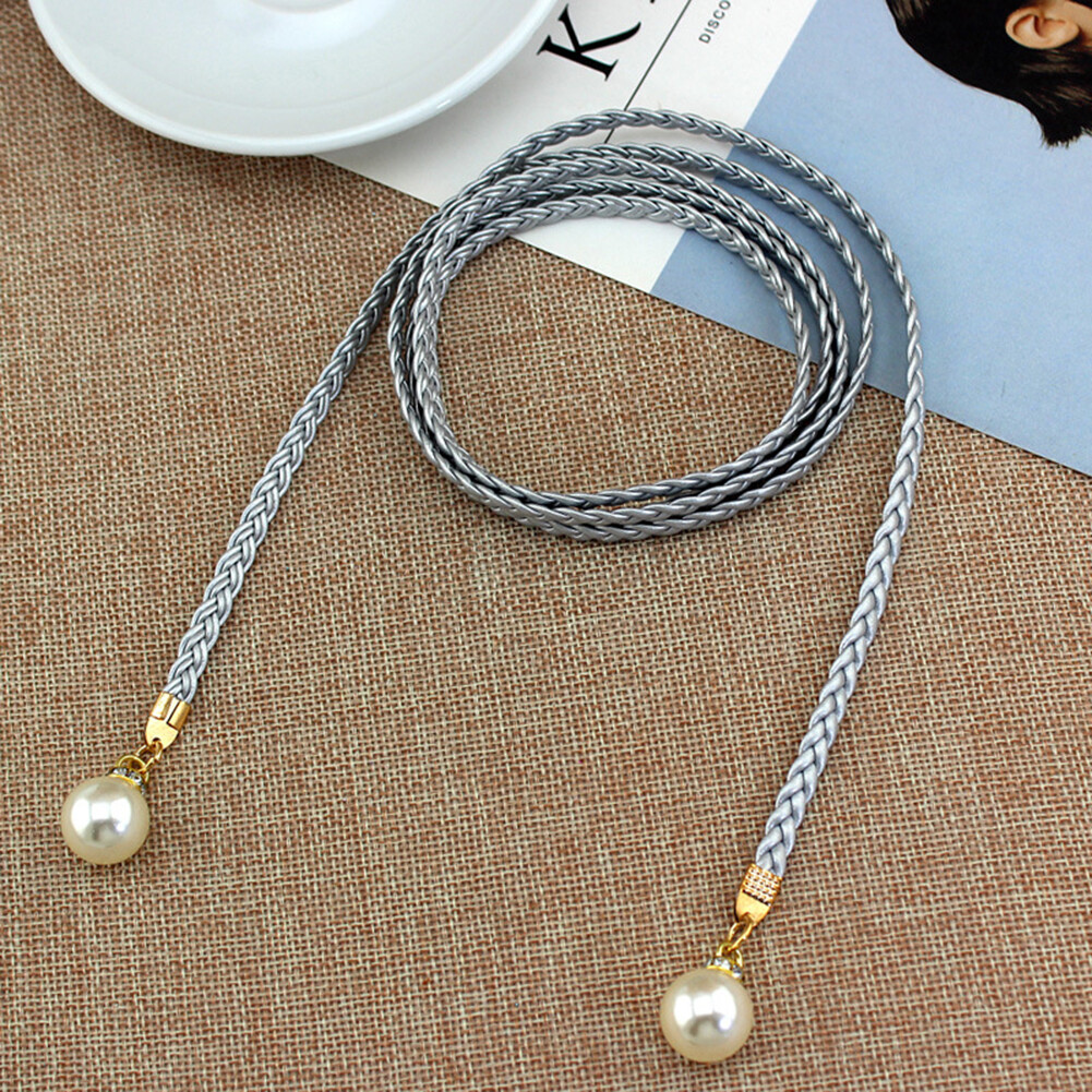 Women Ladies Pearl Braided Waist Belt Woven Belt for Dress Self-Tie ...
