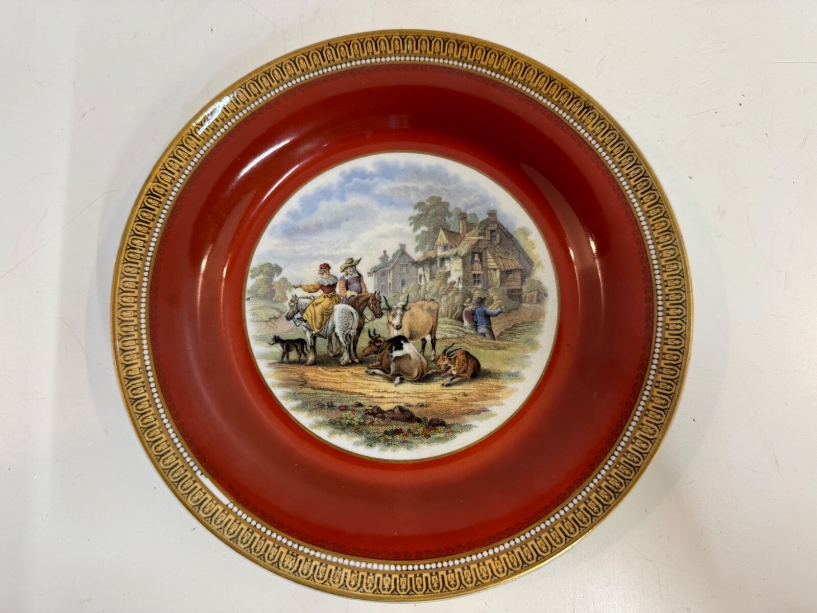 Antique Victorian Burgundy English Prattware Plate with Farm ...