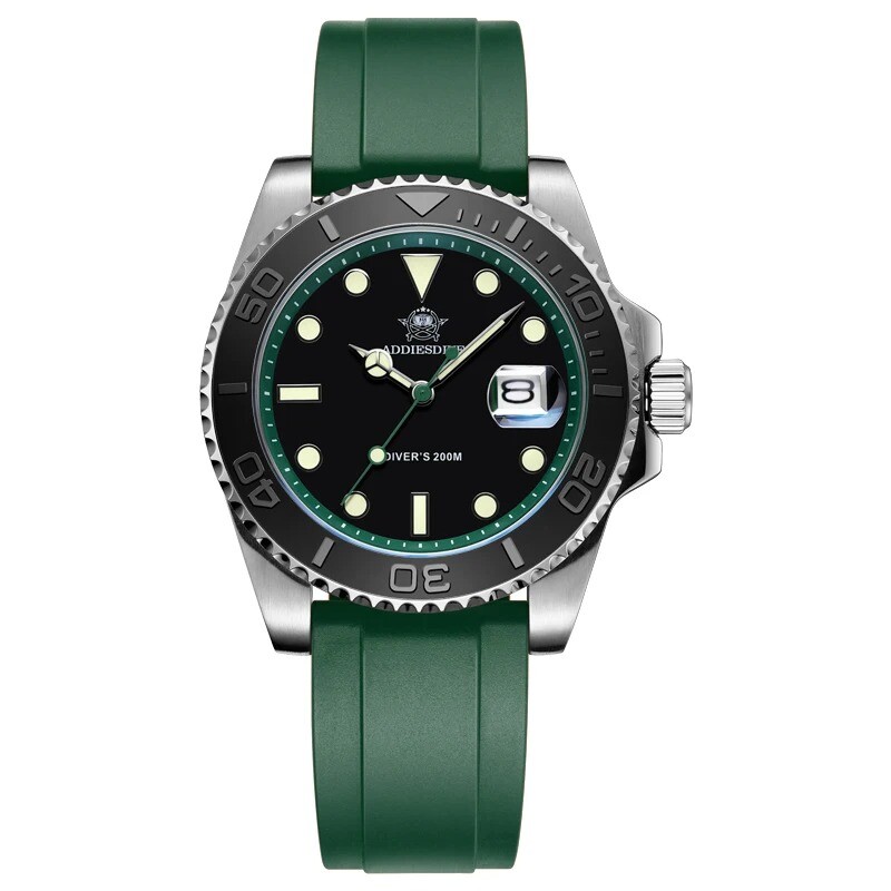 Addiesdive 41mm Quartz Dive Watch 200m Silver Stainless Steel Bezel ...