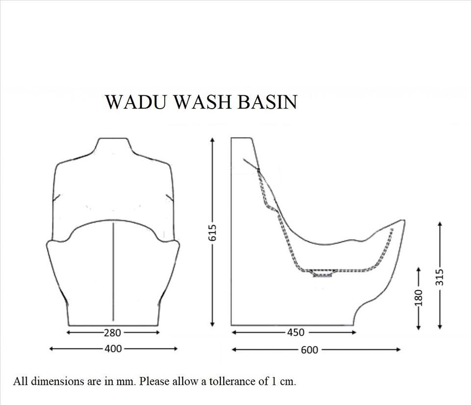 Ablution Wudu Wash Basin with Heavy Duty Chrome Chair Long Tap and Trap ...