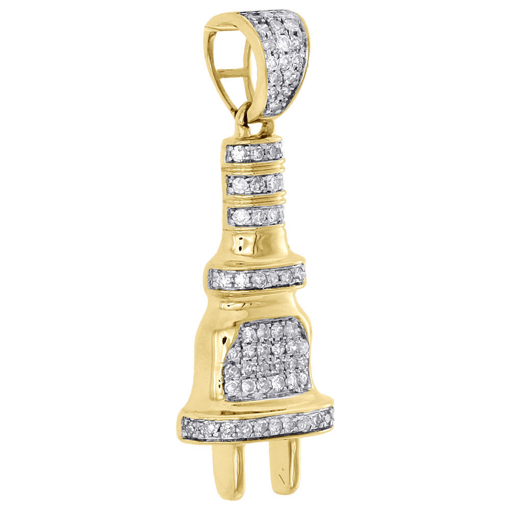 10k Yellow Gold Genuine Diamond Plug Socket Fuse Pendant 1" Mini Charm ...