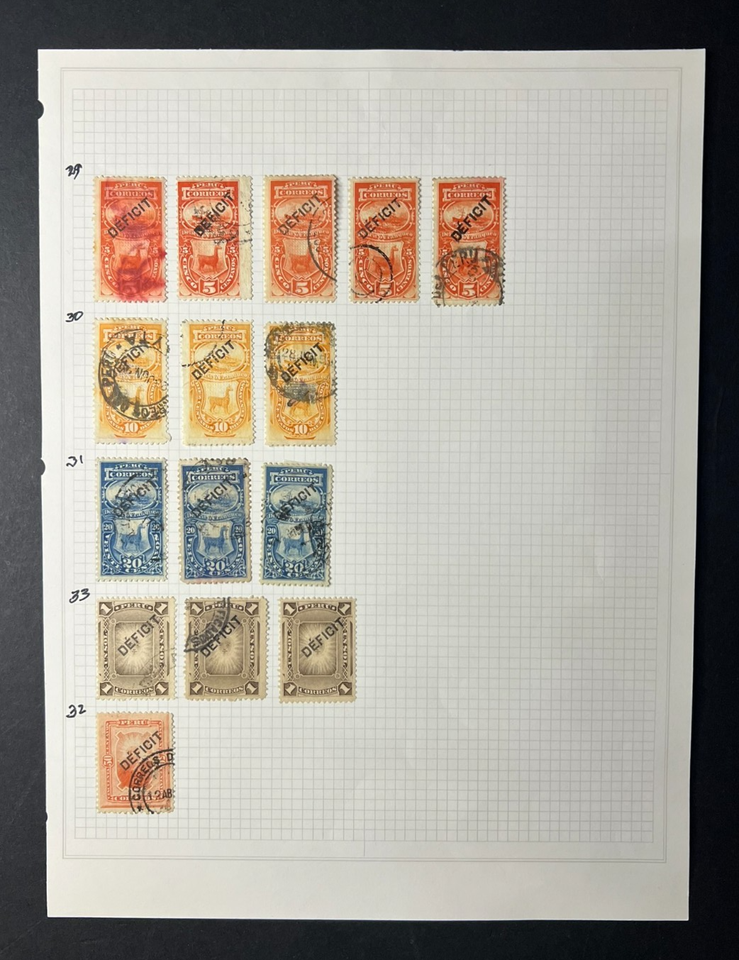 Peru Stamps 1895-10 Fine Collection Postage Dues Deficit O/P Blocks 4 ...