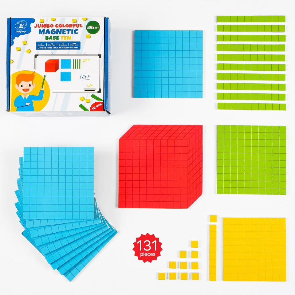 131 PCS Jumbo Magnetic Base Ten Blocks for Math, Place Value Blocks ...