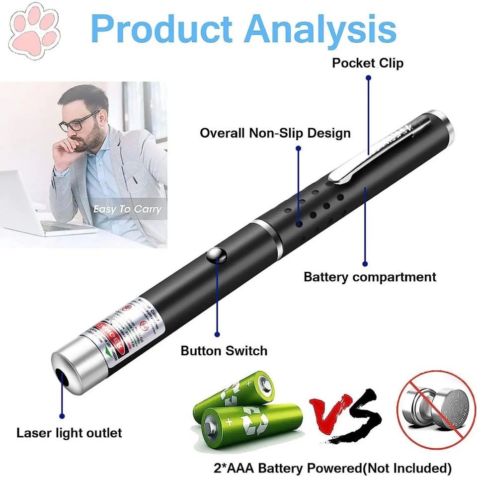 2X Red Laser Pointer Pen Light Beam Ultra Bright 1mW Lazer Cat Dog Pet ...