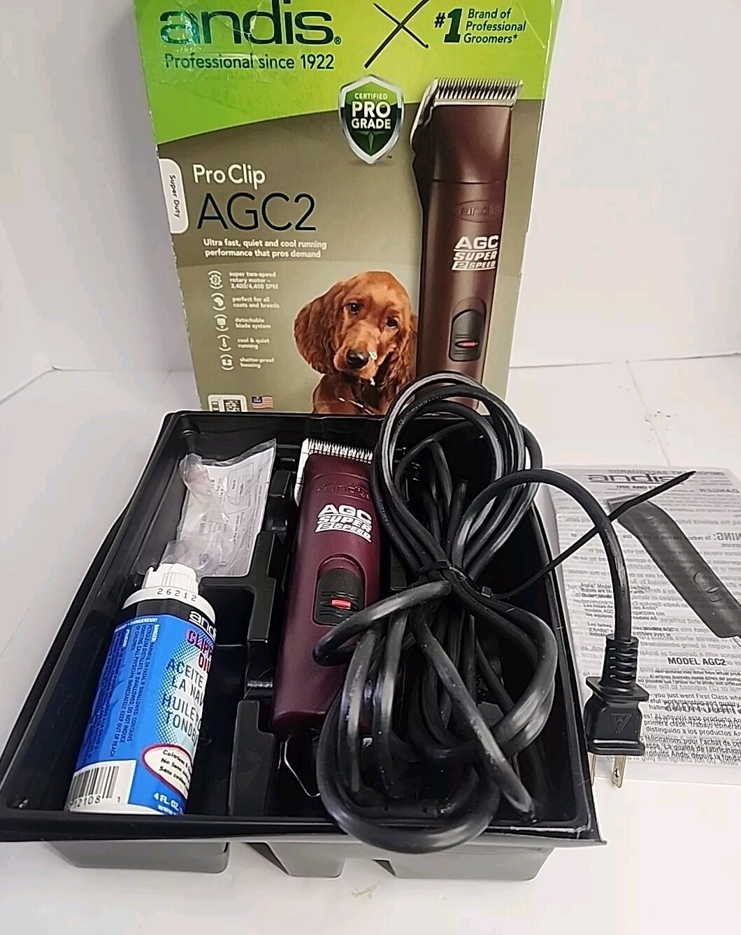 Andis ProClip AG2 2-Speed Detachable Blade Clippers Black 22215 Dog ...