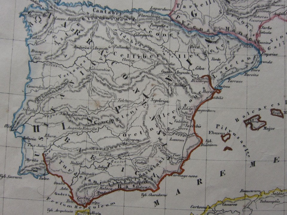 1857 ANTIQUE ANCIENT MAP ~ ITALY SPAIN FRANCE AFRICA NUMIDIA CORSICA ...