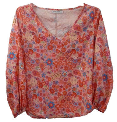 MISS LOOK Women's Size XL Multicolor Floral Paisley Print Long Sleeve V ...