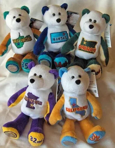 COIN BEARS Set of 50 Plush State Quarter Coin Bears LIMITED TREASURES ...
