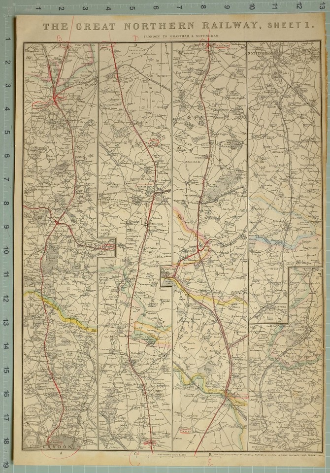 1864 ORIGINAL MAP THE GREAT NORTHERN RAILWAY LONDON TO GRANTHAM ...