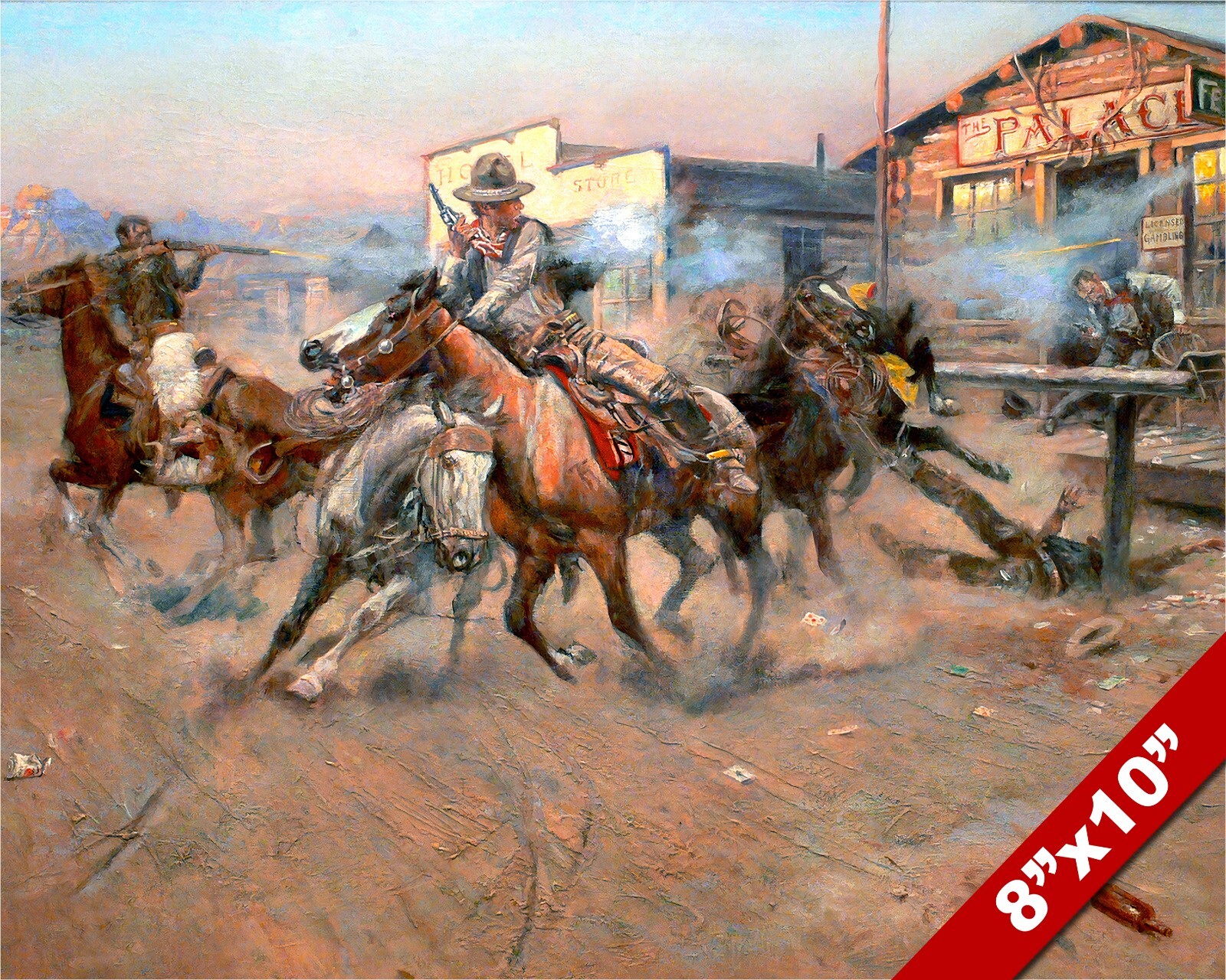 OLD WEST OUTLAWS 45 COLT GUN SMOKE OIL PAINTING ART REAL CANVAS GICLEE ...