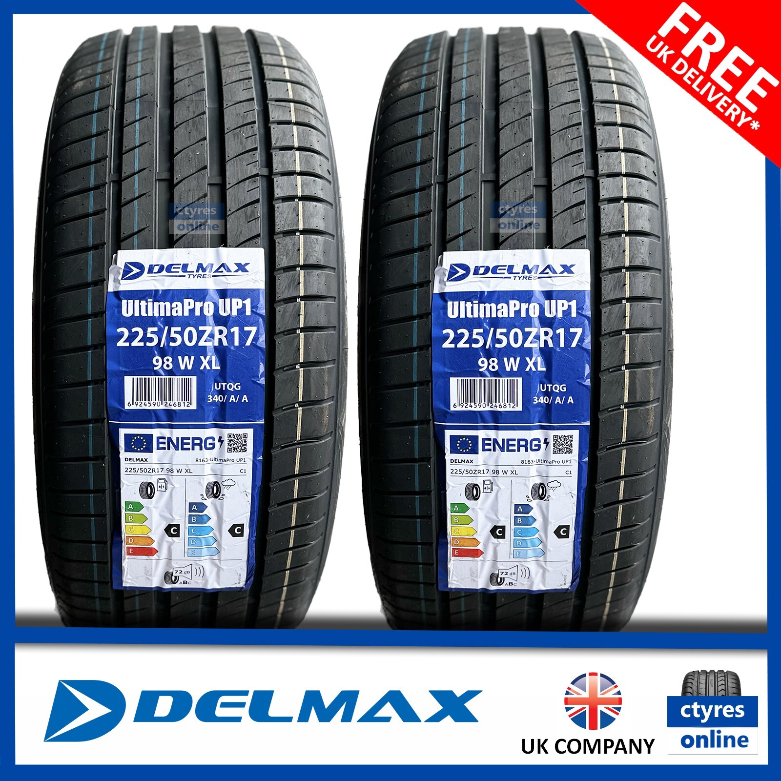 2 X New 225 50 17 DELMAX ULTIMA 98W XL 225/50R17 2255017 *C/C RATED* (2 ...