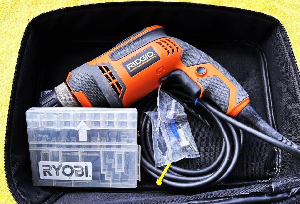 RIDGID CORDED DRILL MODEL NO. R7001 AND RYOBI TOOL KIT AS PICTURED | eBay