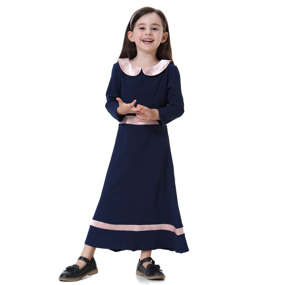 Kids Muslim Girls Long Maxi School Dress Long Sleeve Abaya Islamic Arab ...