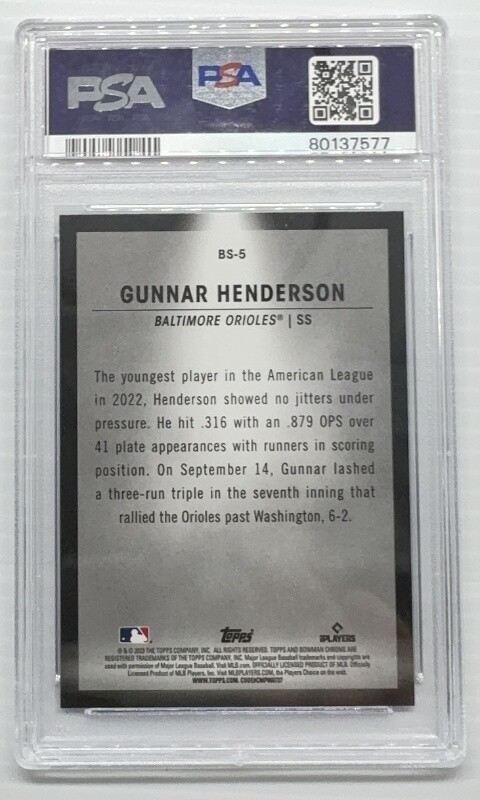 2023 Bowman Chrome Gunnar Henderson Spotlights Rookie RC #BS-5 PSA 10 ...