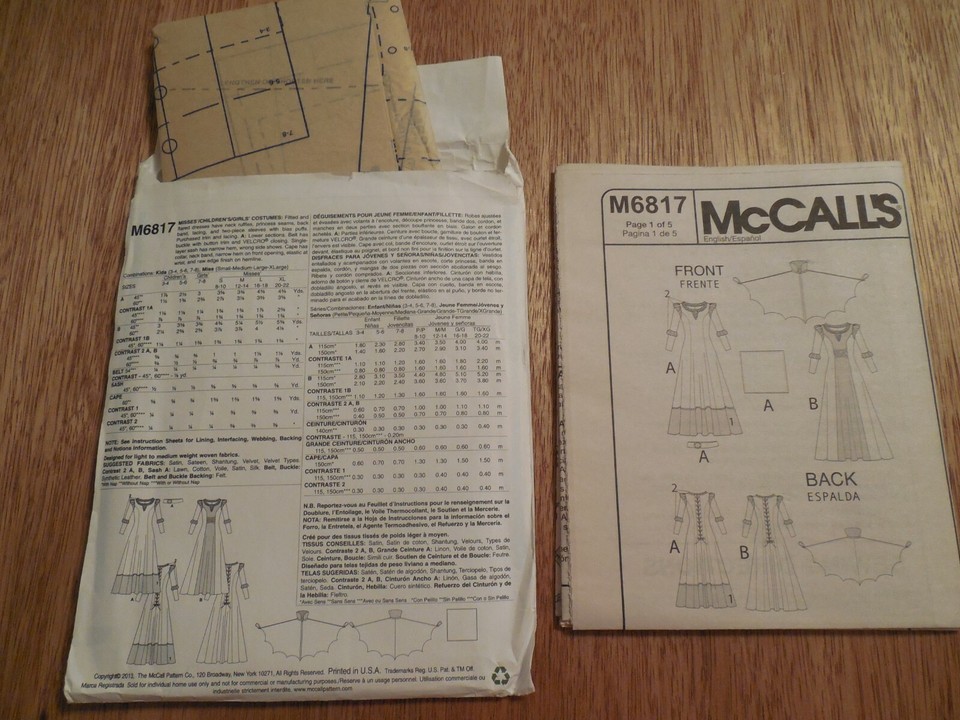NEW McCall's Costume Pattern M 6817 Girls sz 3-8 "Brave" Gown*Cape w ...