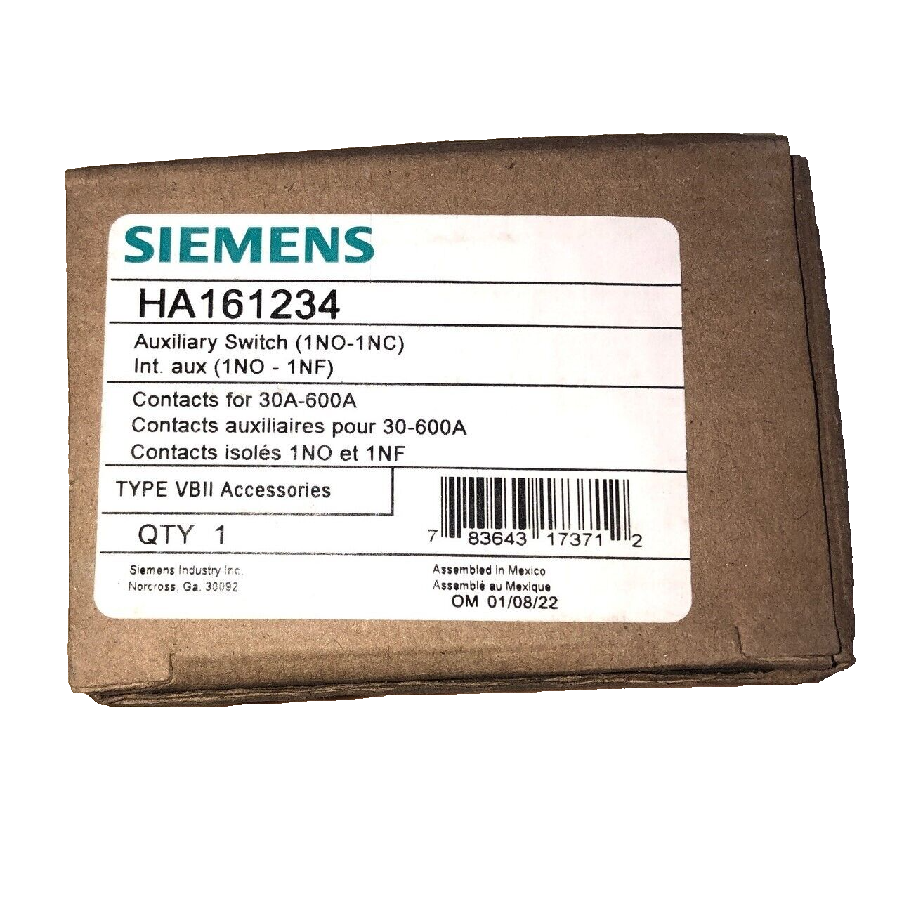 NEW Siemens HA161234 Auxiliary Switch (1 NO - 1 NC) ****35 AVAILABLE ...