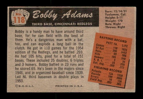 1955 Bowman #118 Bobby Adams VG/VGEX X2883440 | eBay