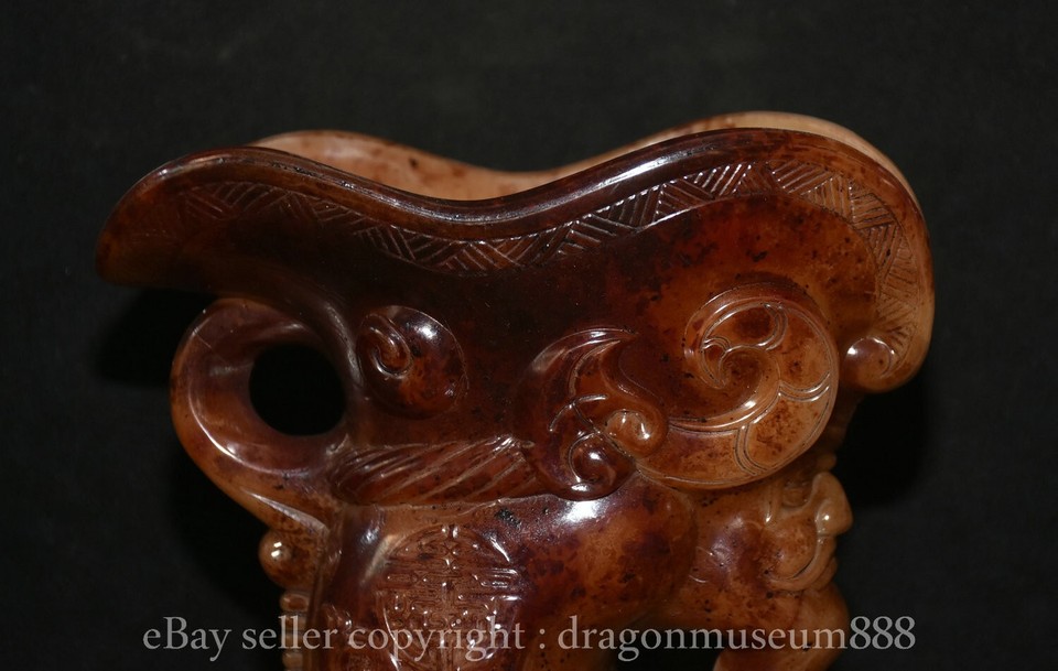 8.4" Chinese Natural Xiu Jade Carved Dynasty People Beast Wine vessel ...